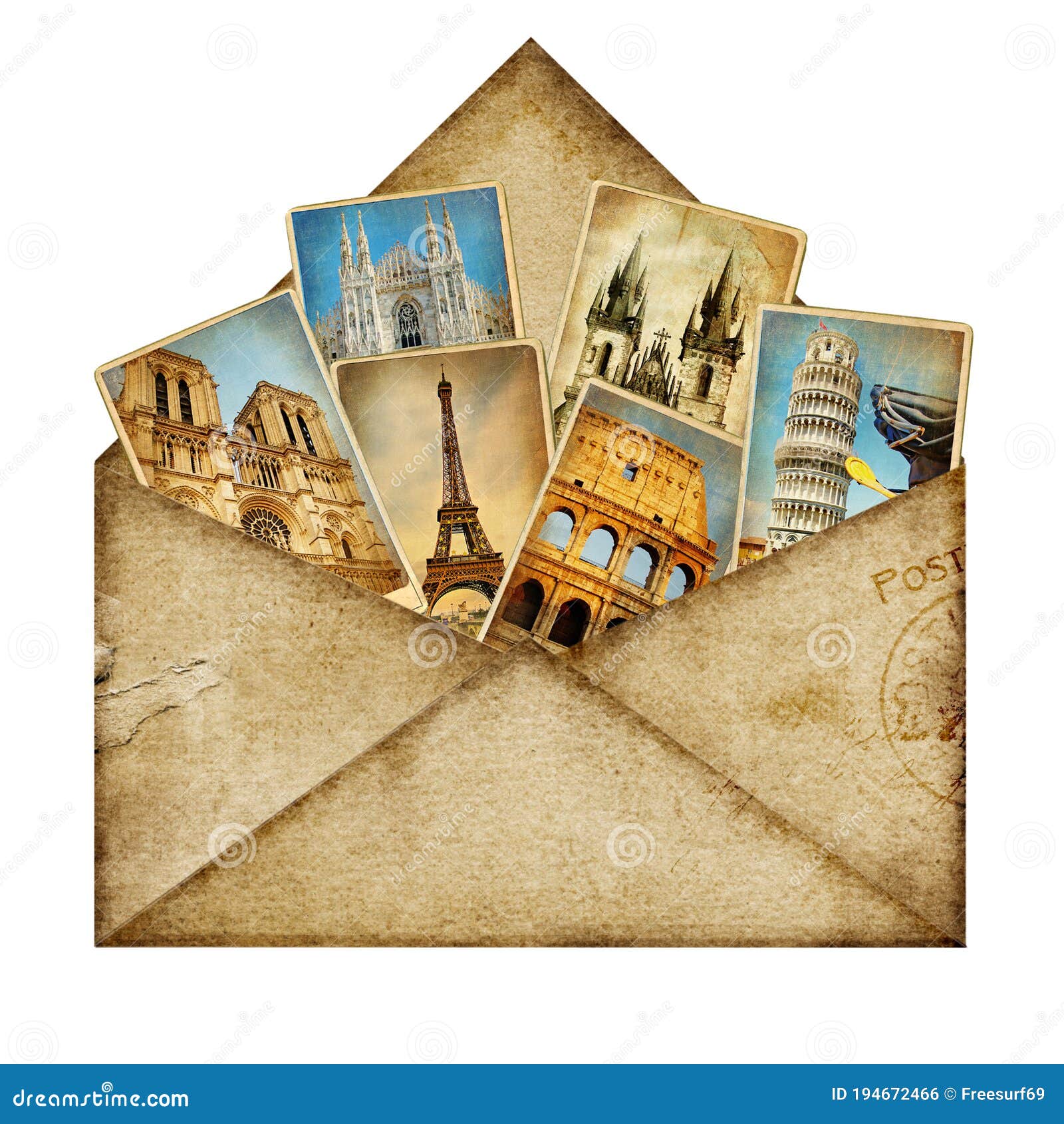 Vintage Envelope with Travel Cards Stock Photo - Image of envelope ...