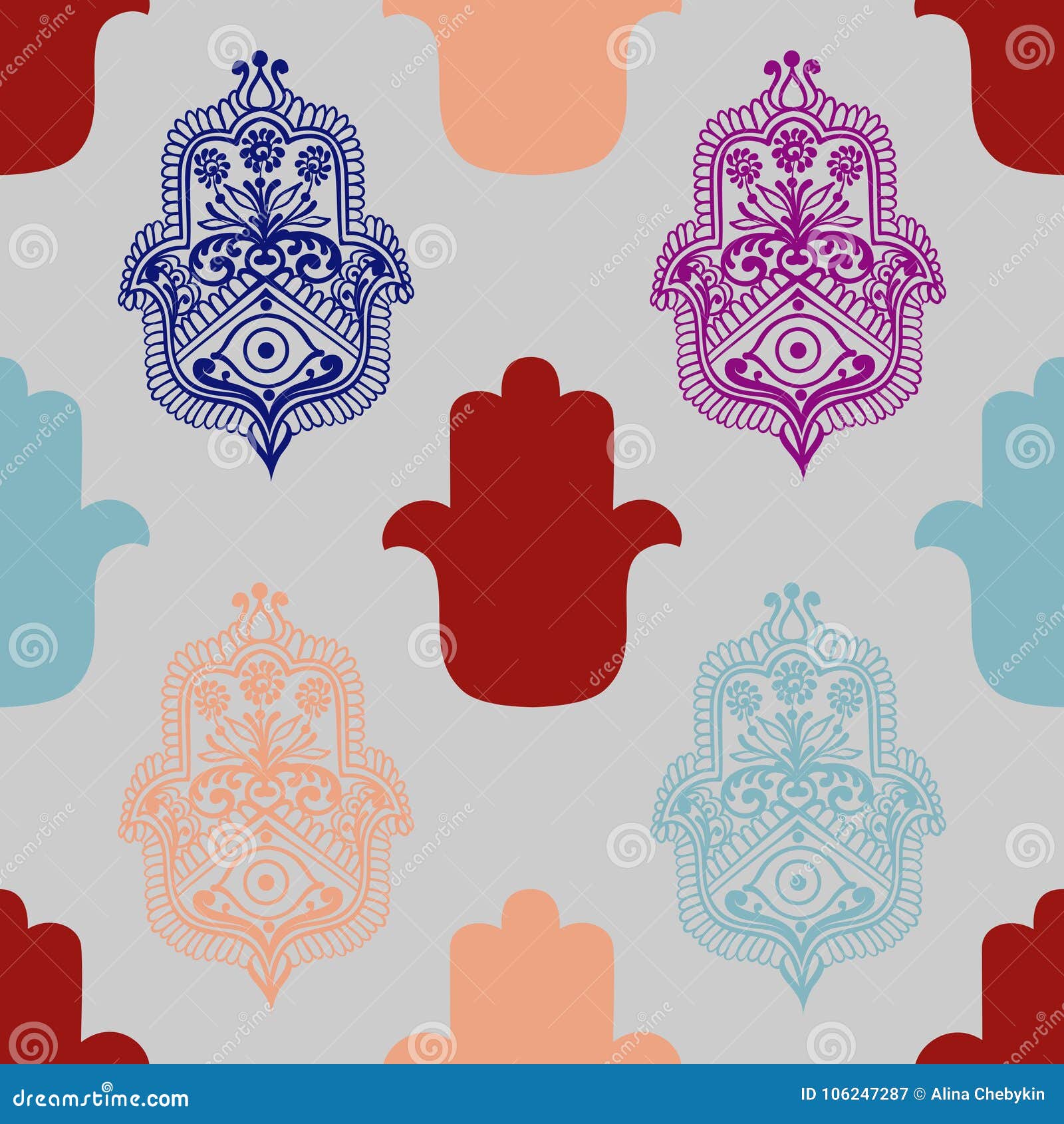 Ethnic Colorful Pattern with Hamsa Stock Vector - Illustration of ...