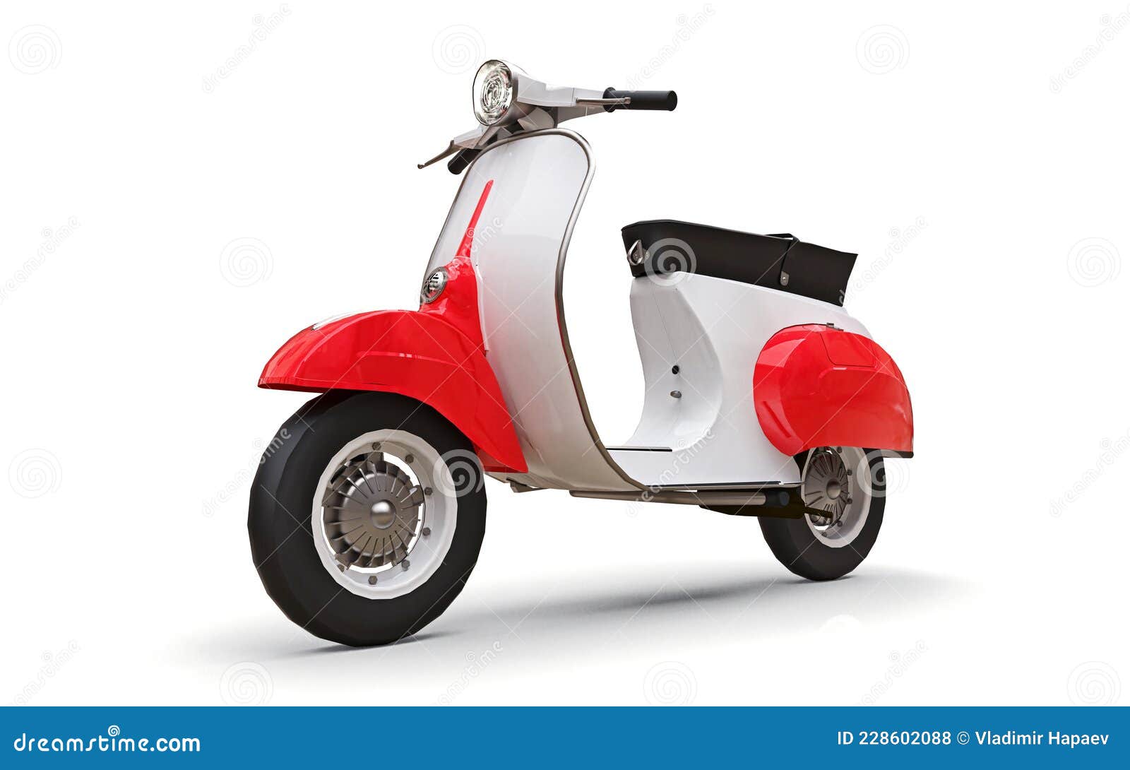Vintage European Red and White Moped on a White Background. 3d ...