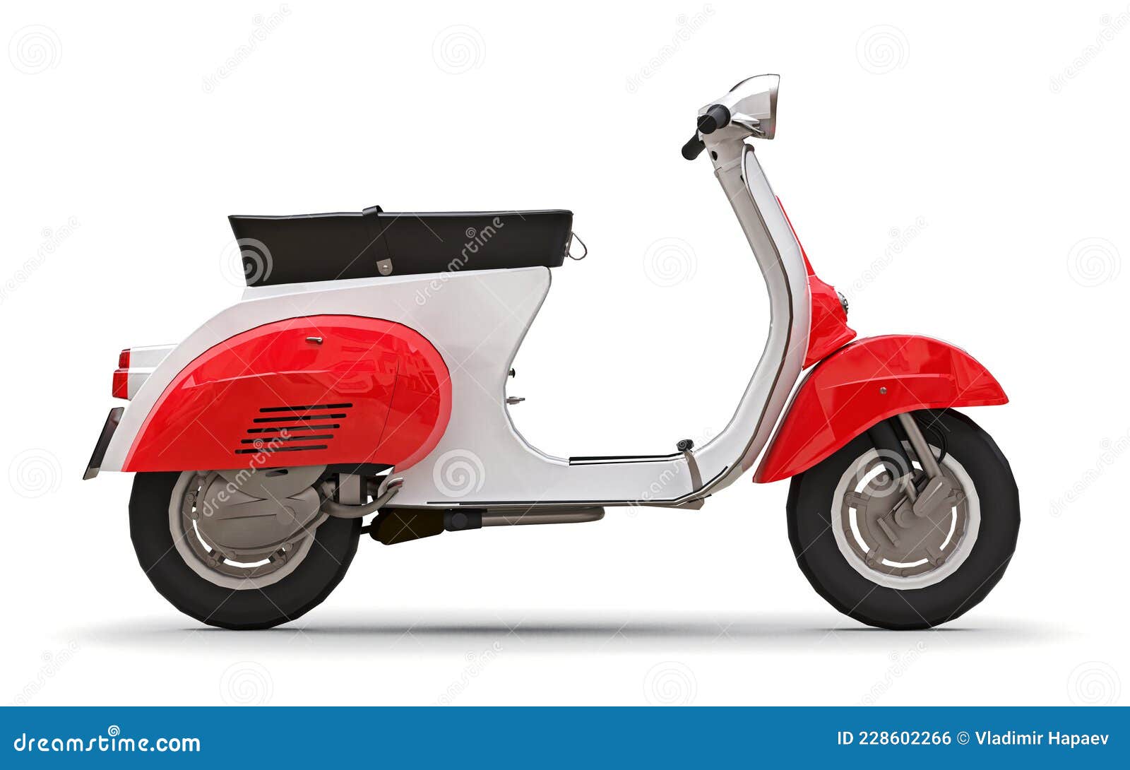 Vintage European Red and White Moped on a White Background. 3d ...