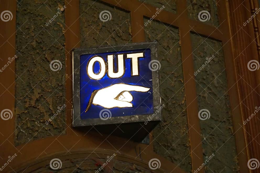 Vintage Exit Sign Pointing the Way Out Stock Photo - Image of ...