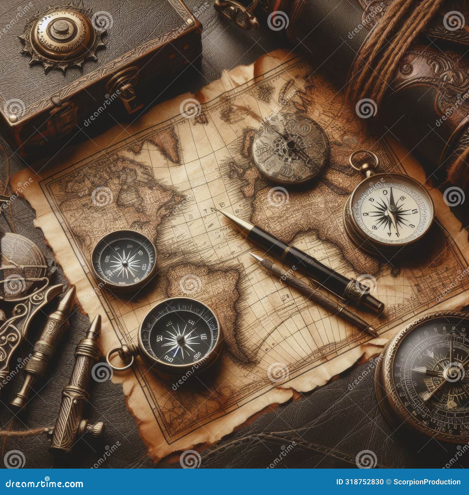 Vintage Exploration Map And Tools Royalty-Free Stock Image ...