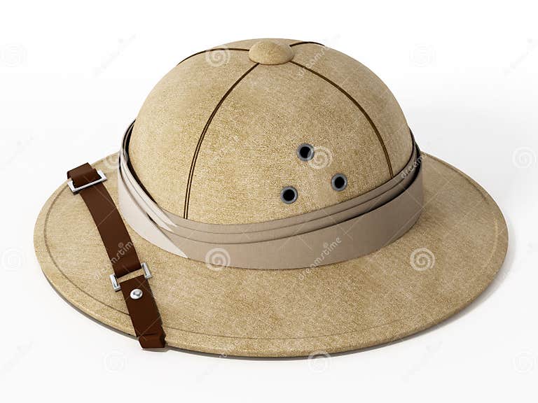 Vintage Explorer Hat on White Background. 3D Illustration Stock ...