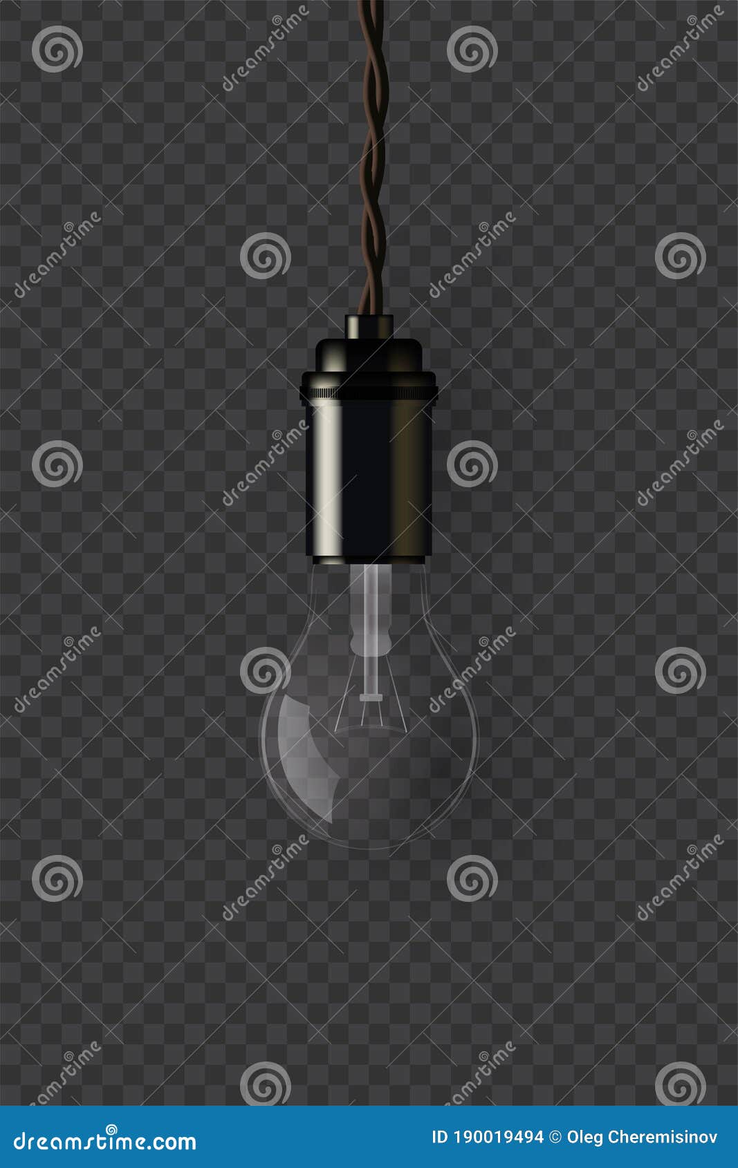 Vintage Extinguished Lamp Holding On Wire On Dark Transparent ...