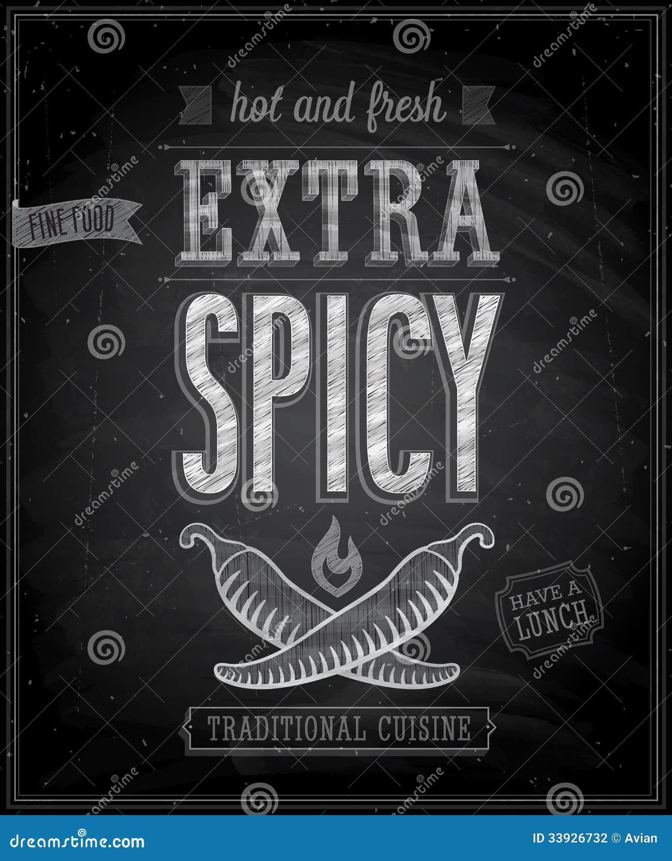 Vintage Extra Spicy Poster - Chalkboard. Vector Illustration ...