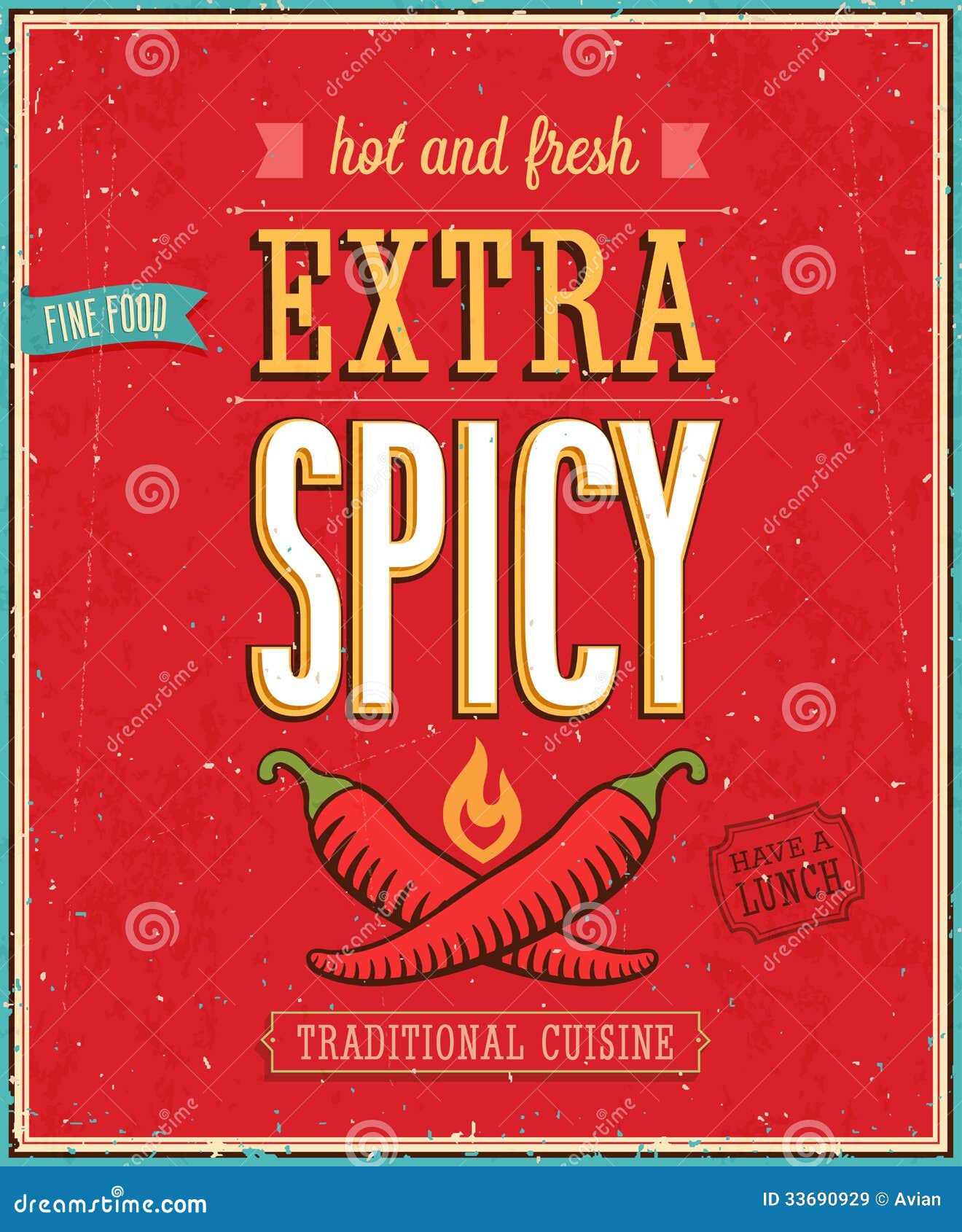 Vintage Extra Spicy Poster. Stock Vector - Illustration of menu, food ...