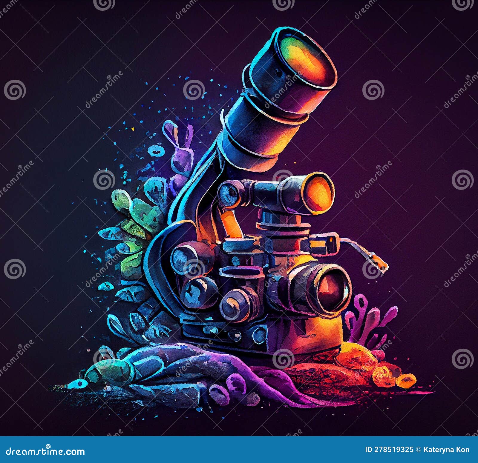 Vintage Fantasy Microscope, Generative Ai Illustration Stock ...