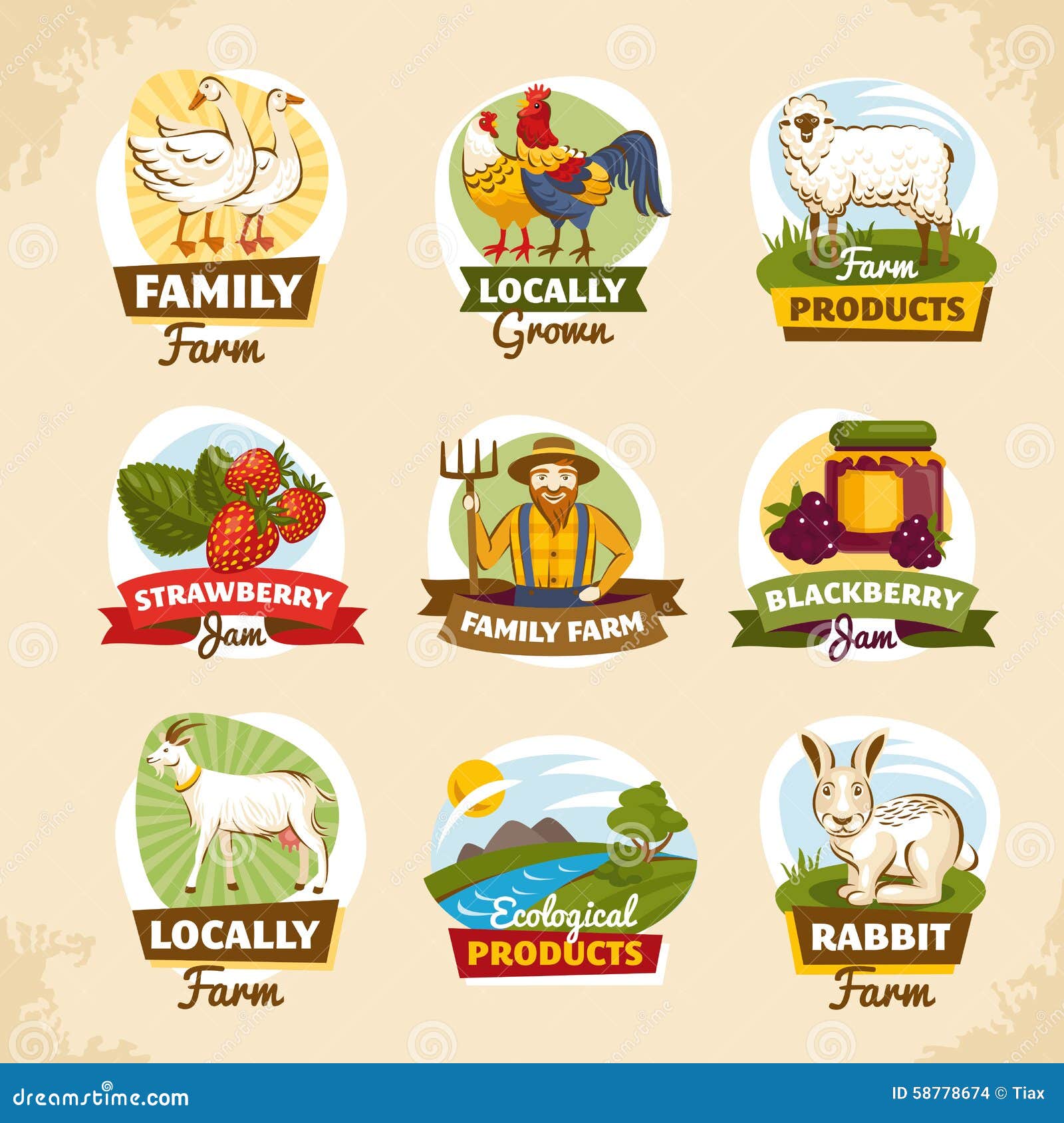 Vintage farm labels stock vector. Illustration of food - 58778674