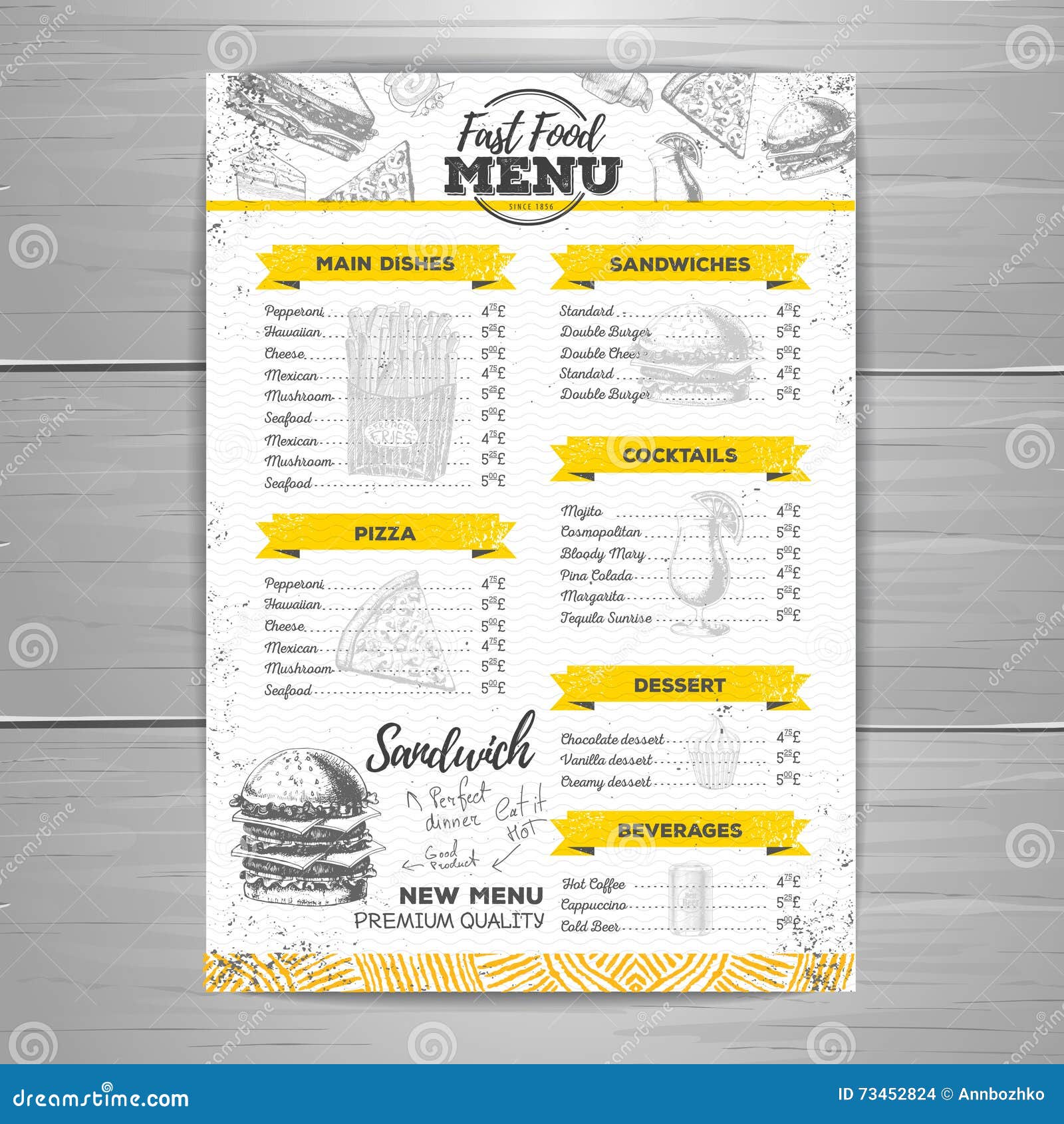 Vintage Fast Food Menu Design Stock Vector - Illustration of fast ...