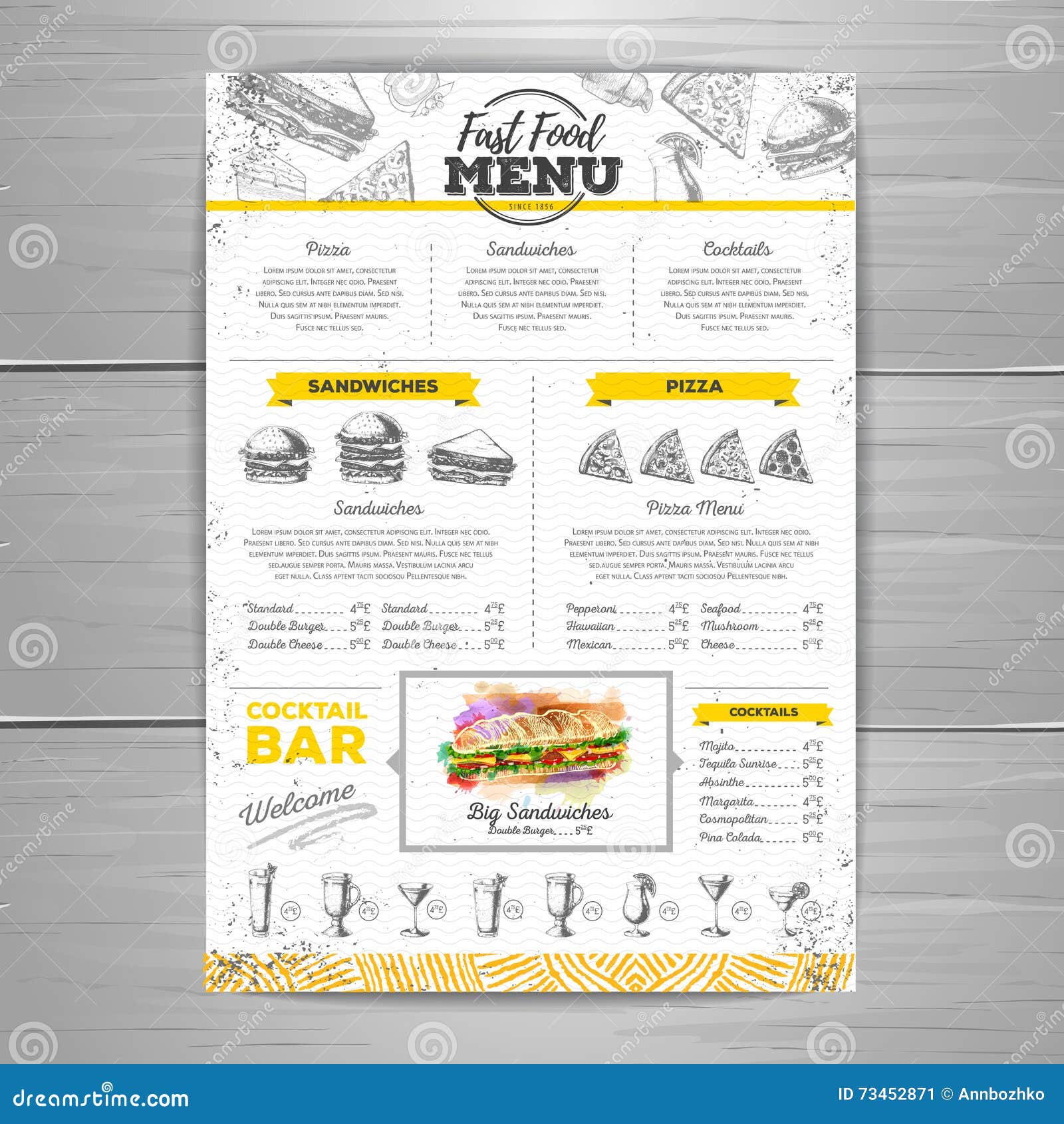 Vintage Fast Food Menu Design Stock Vector - Illustration of mary, food ...
