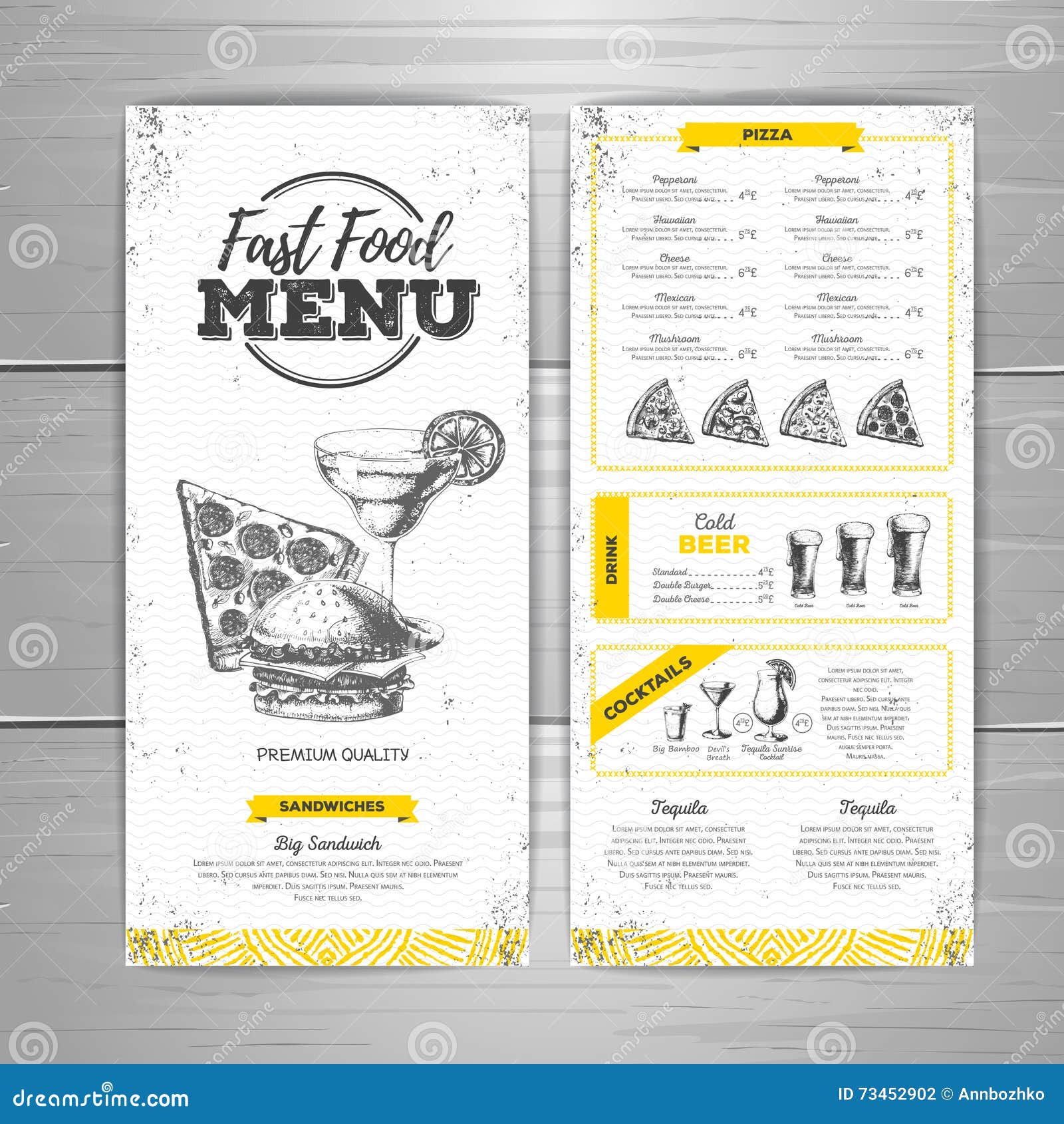 Vintage Fast Food Menu Design Stock Vector - Illustration of drawn ...