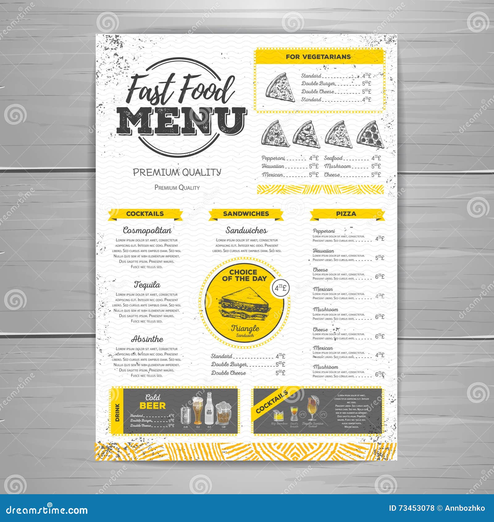 Vintage Fast Food Menu Design Stock Vector - Illustration of hand ...