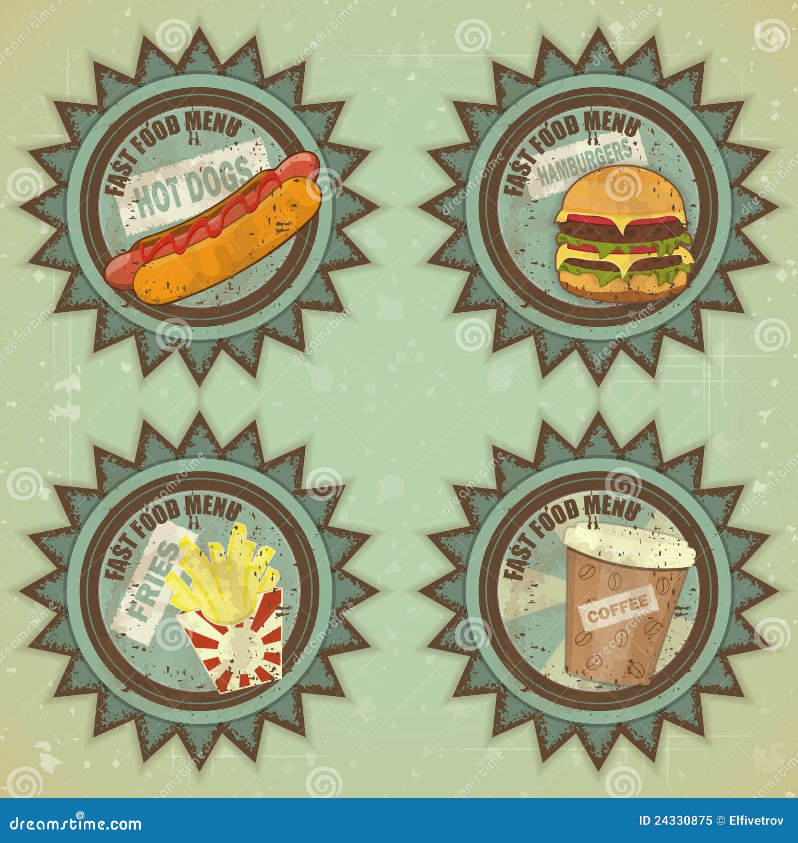 Vintage Fast Food Menu - Grunge Labels Stock Vector - Illustration of ...