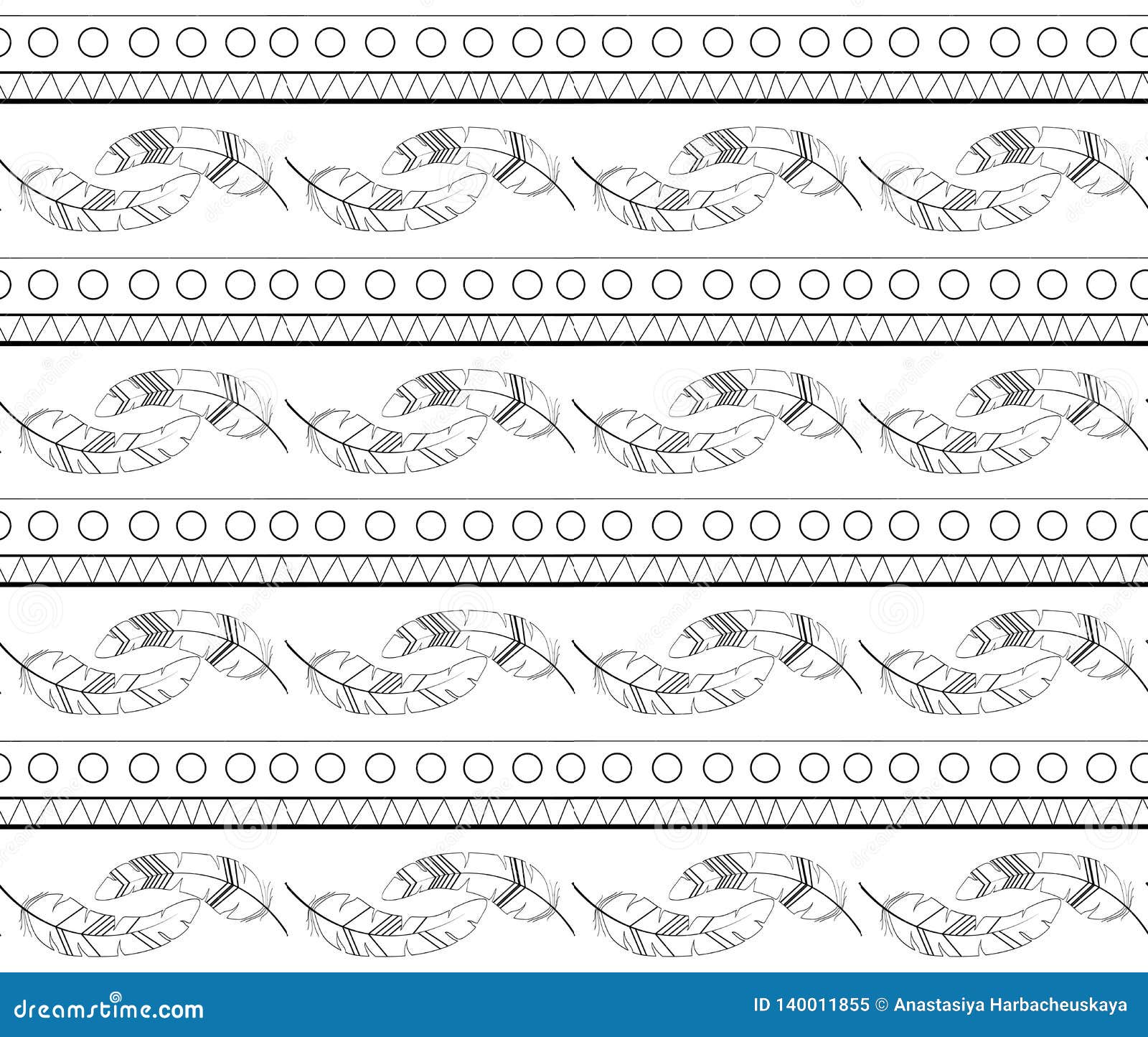 Vintage Feather Pattern with Lline and Circles Stock Illustration ...