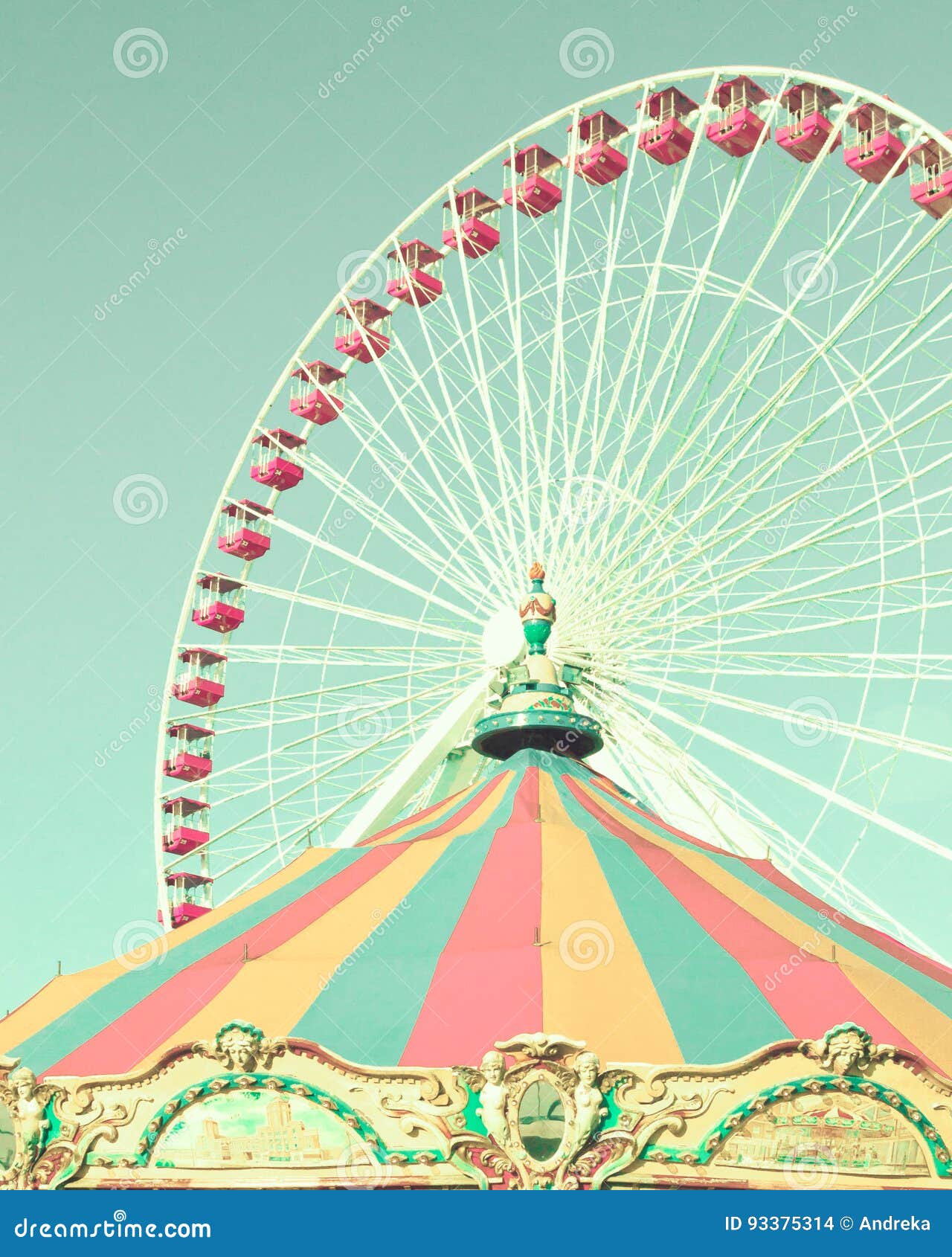 Vintage Ferris Wheel and Carousel Tent Stock Photo - Image of amusement ...