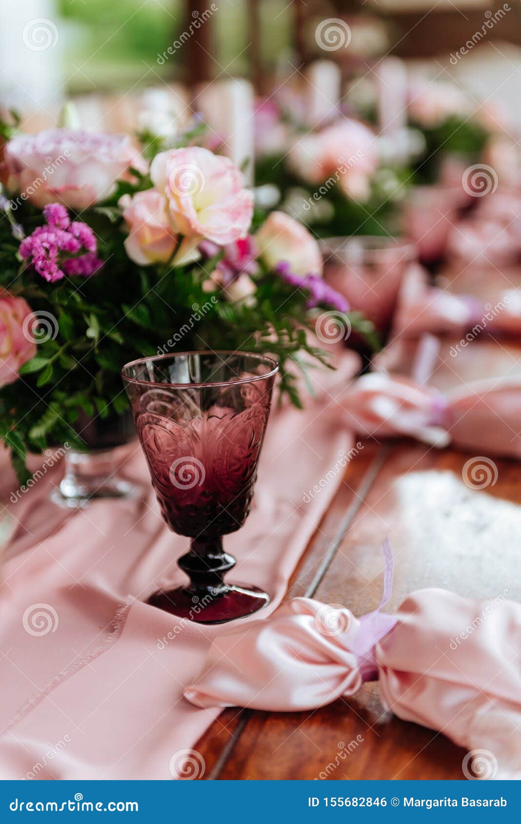 Vintage Festive Table Setting with Pink Roses, Candles and Cutlery ... Vintage Festive Table Setting with Pink Roses, Candles and Cutlery ...