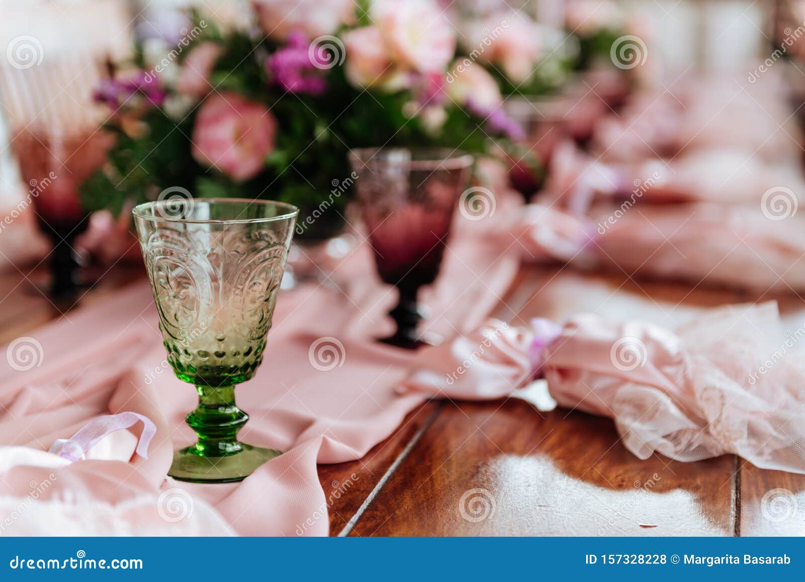 Vintage Festive Table Setting with Pink Roses, Candles and Cutlery ... Vintage Festive Table Setting with Pink Roses, Candles and Cutlery ...