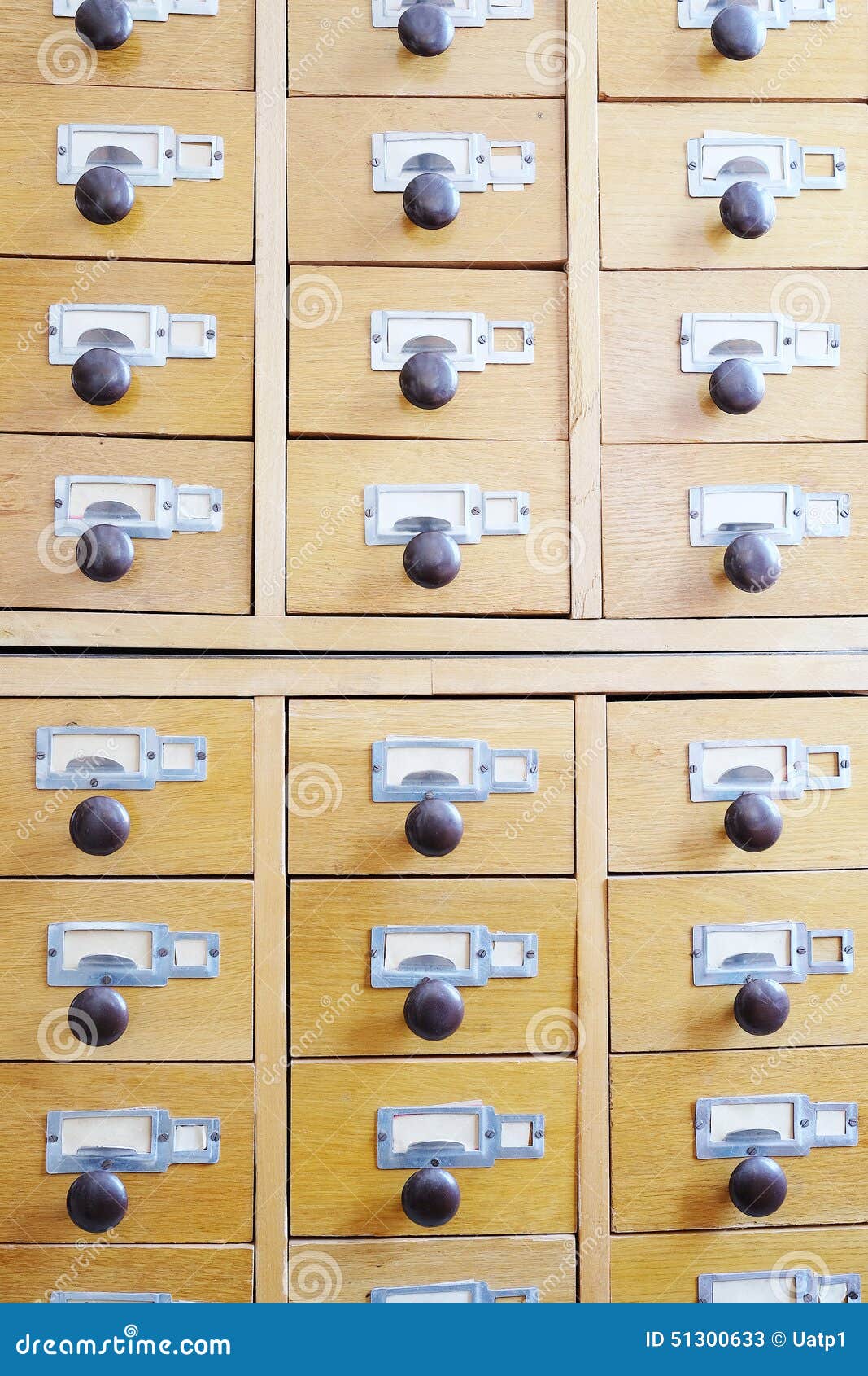 Old Vintage File Catalog Boxes With Many Wooden Index Drawers In ...