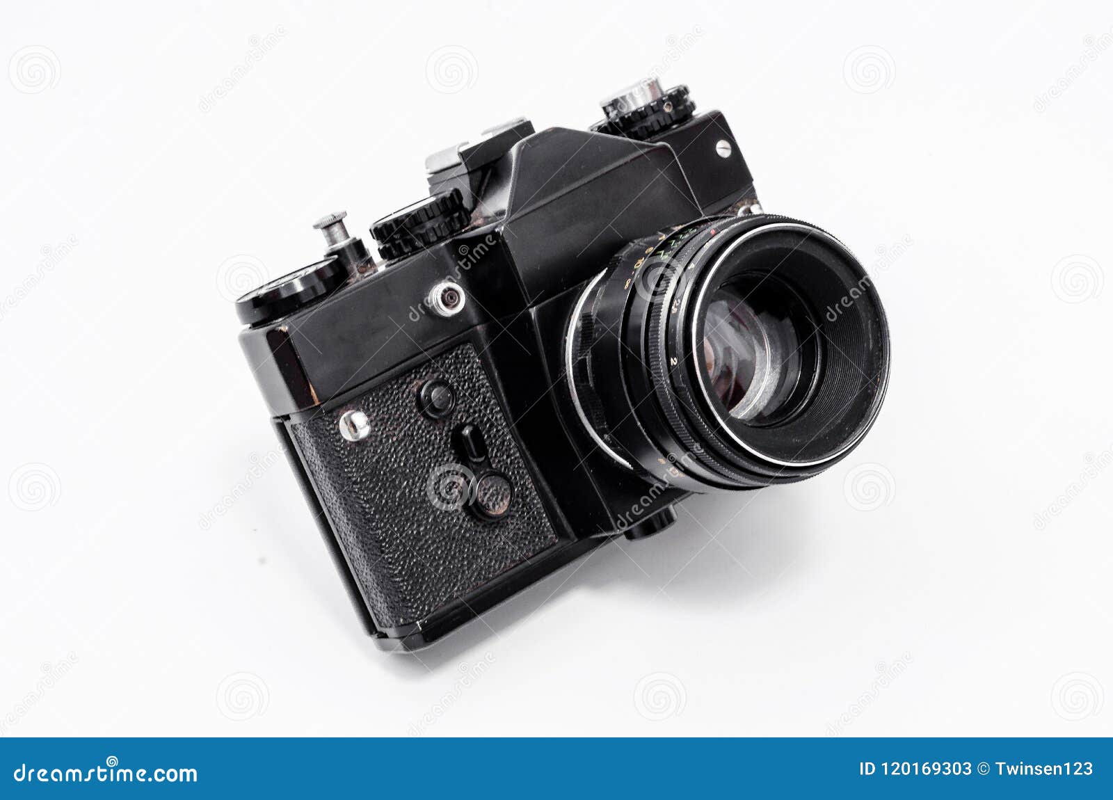 Vintage Film Camera, Close-up on a White Background, Side View Stock ...