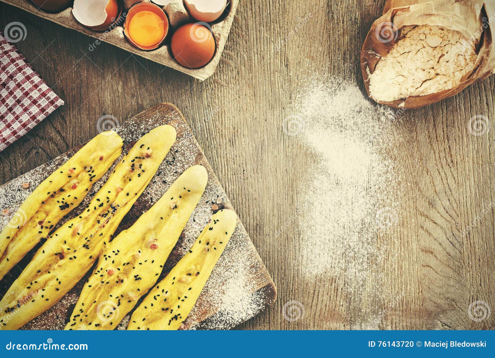 Vintage Filtered Bread Sticks Ready for Baking. Stock Photo - Image of ...