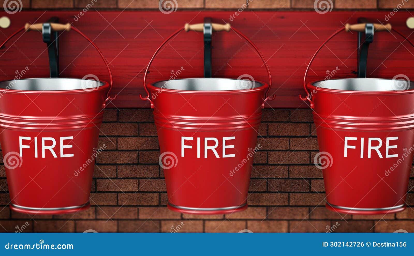 Vintage Fire Buckets Hanging on the Wall. 3D Illustration Stock ...