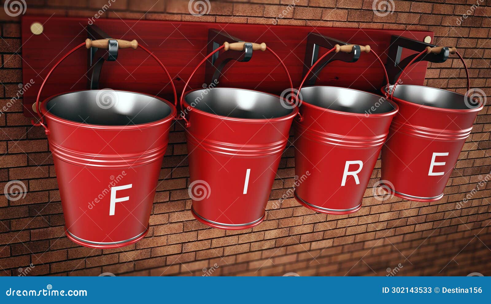 Vintage Fire Buckets Hanging on the Wall. 3D Illustration Stock ...