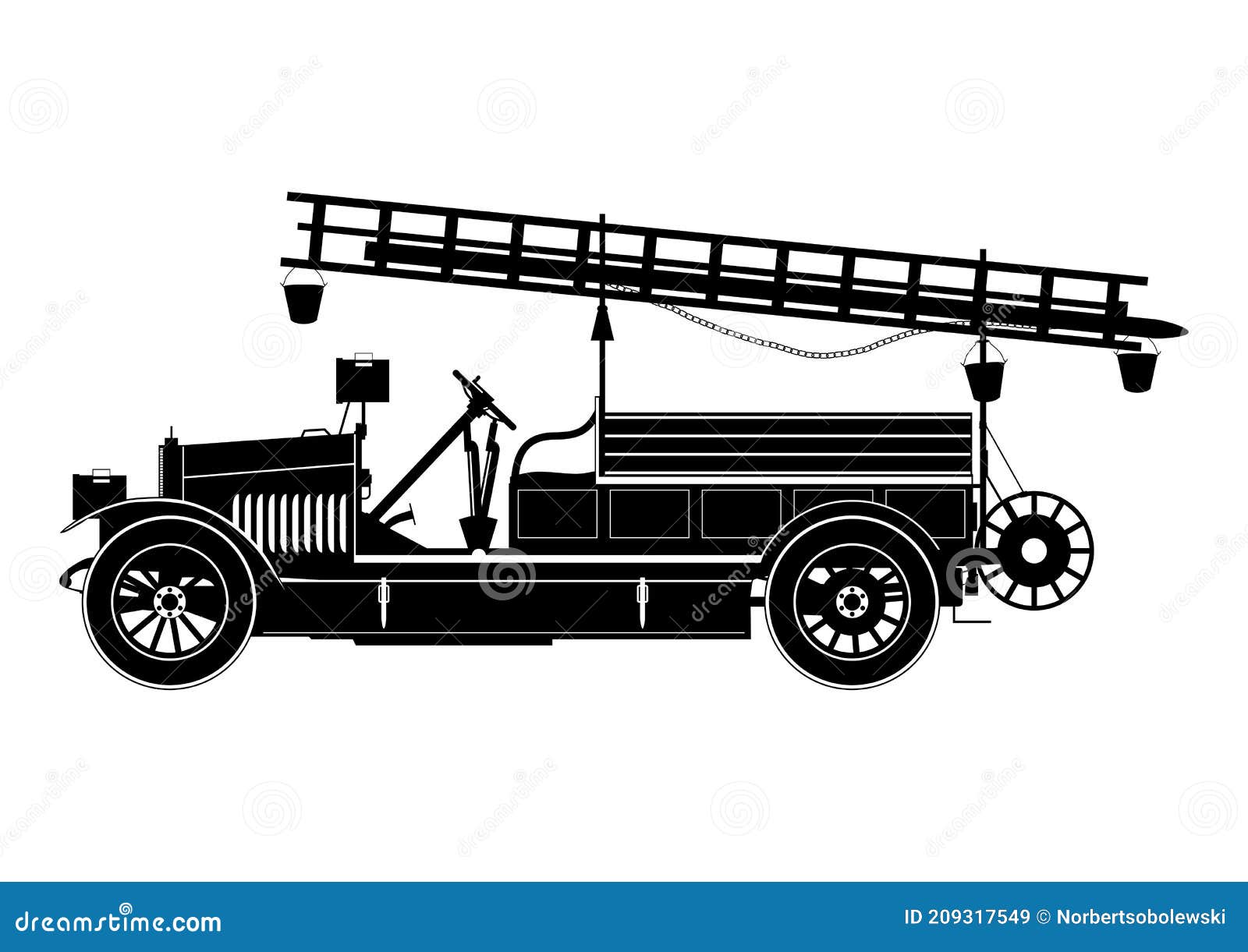Silhouette of Vintage Fire Engine Stock Vector - Illustration of ...