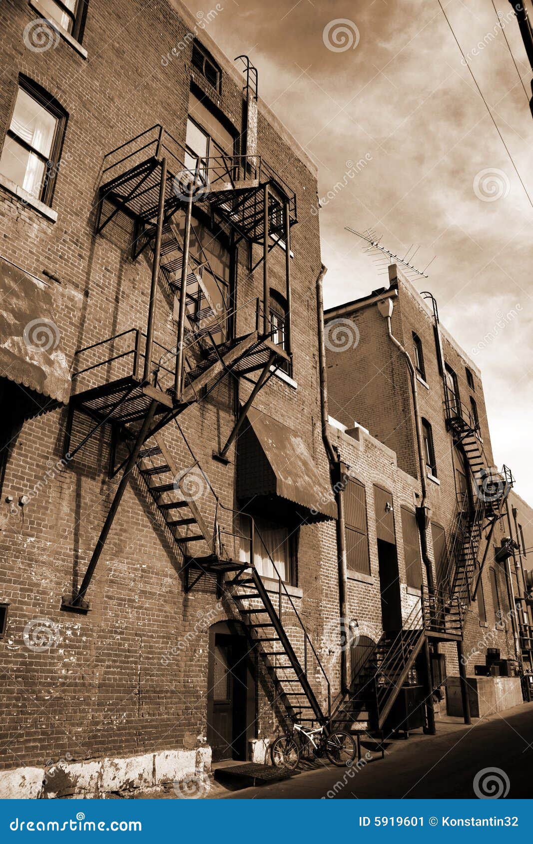 Vintage Fire Escape on Brick Building Stock Image - Image of city ...