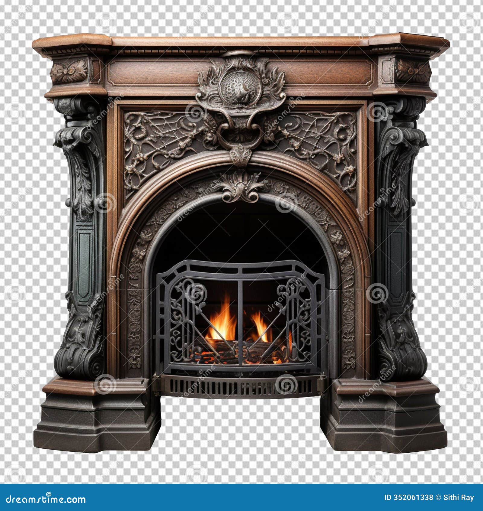 Vintage Fireplace Isolated on Transparent Background Stock Illustration ...