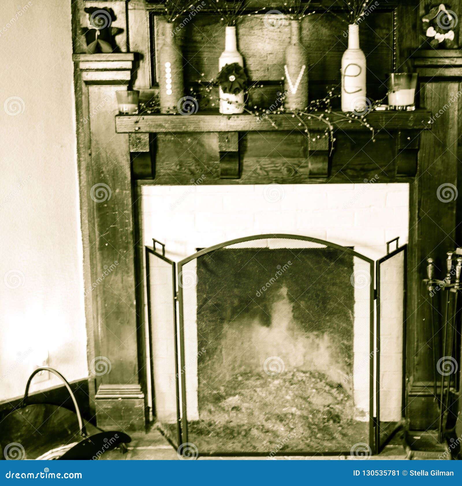 Vintage fireplace stock image. Image of mantle, love - 130535781