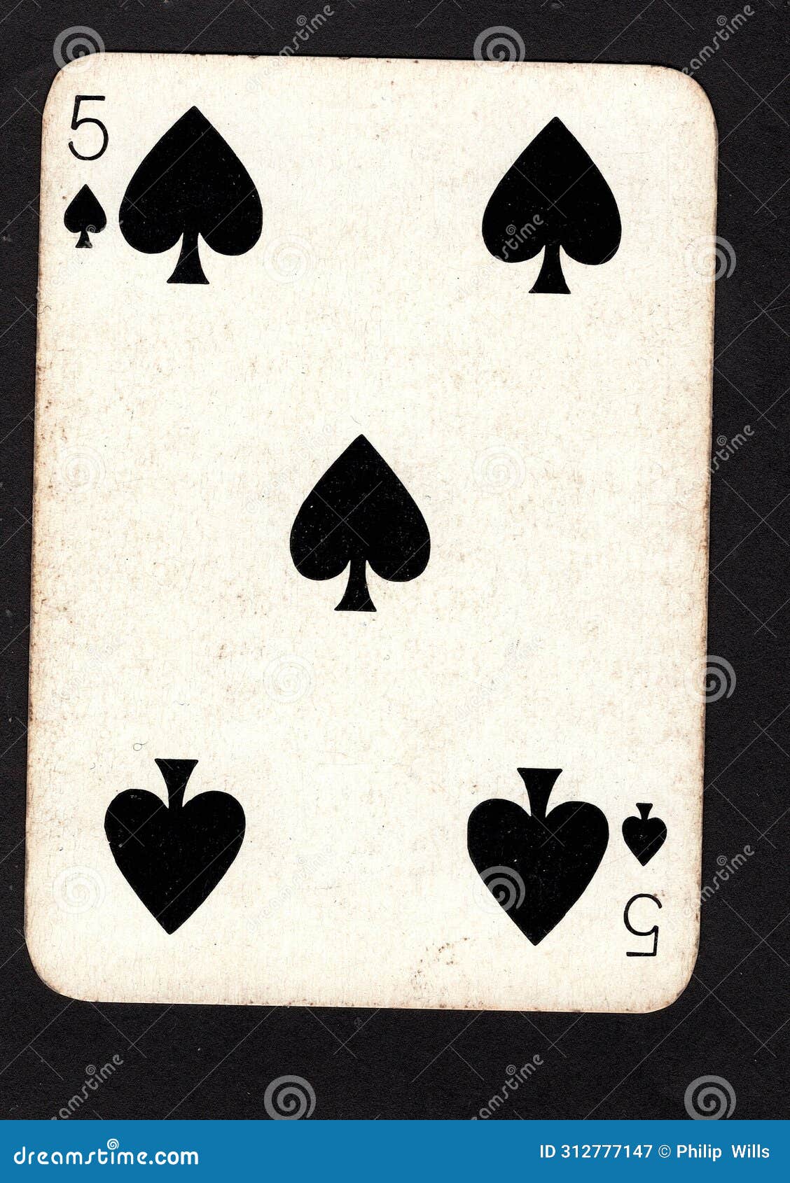 A Vintage Five of Spades Playing Card on a Black Background. Stock ...