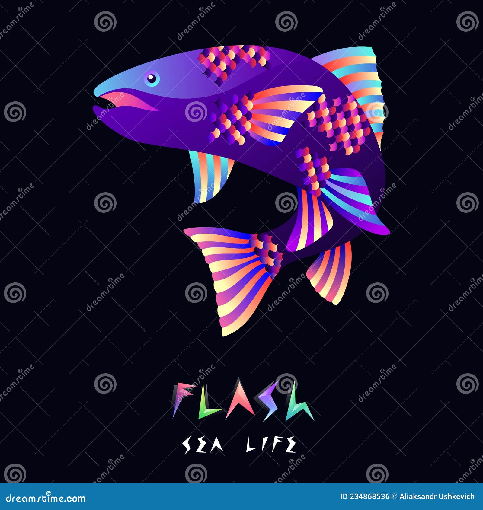 Flash fish illustration stock vector. Illustration of tattoo - 234868536