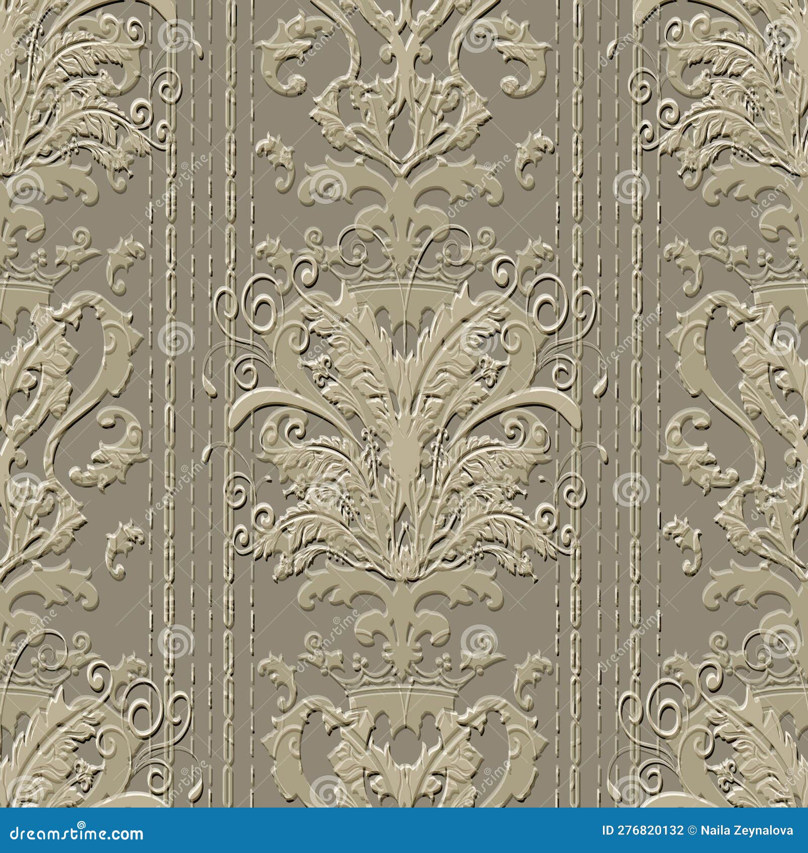 Vintage Floral Baroque Borders 3d Seamless Pattern. Vector Embossed ...