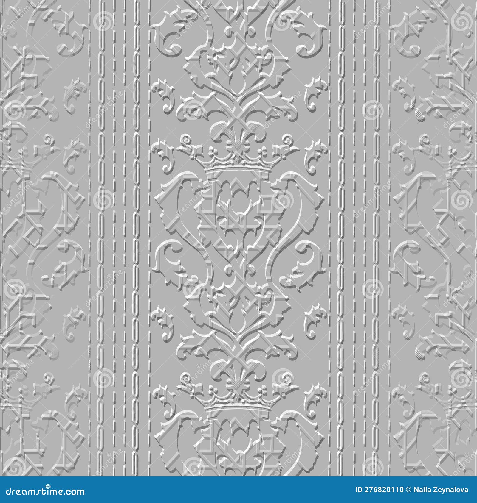 Vintage Floral Baroque Borders 3d White Seamless Pattern. Vector Embossed Border Background ...
