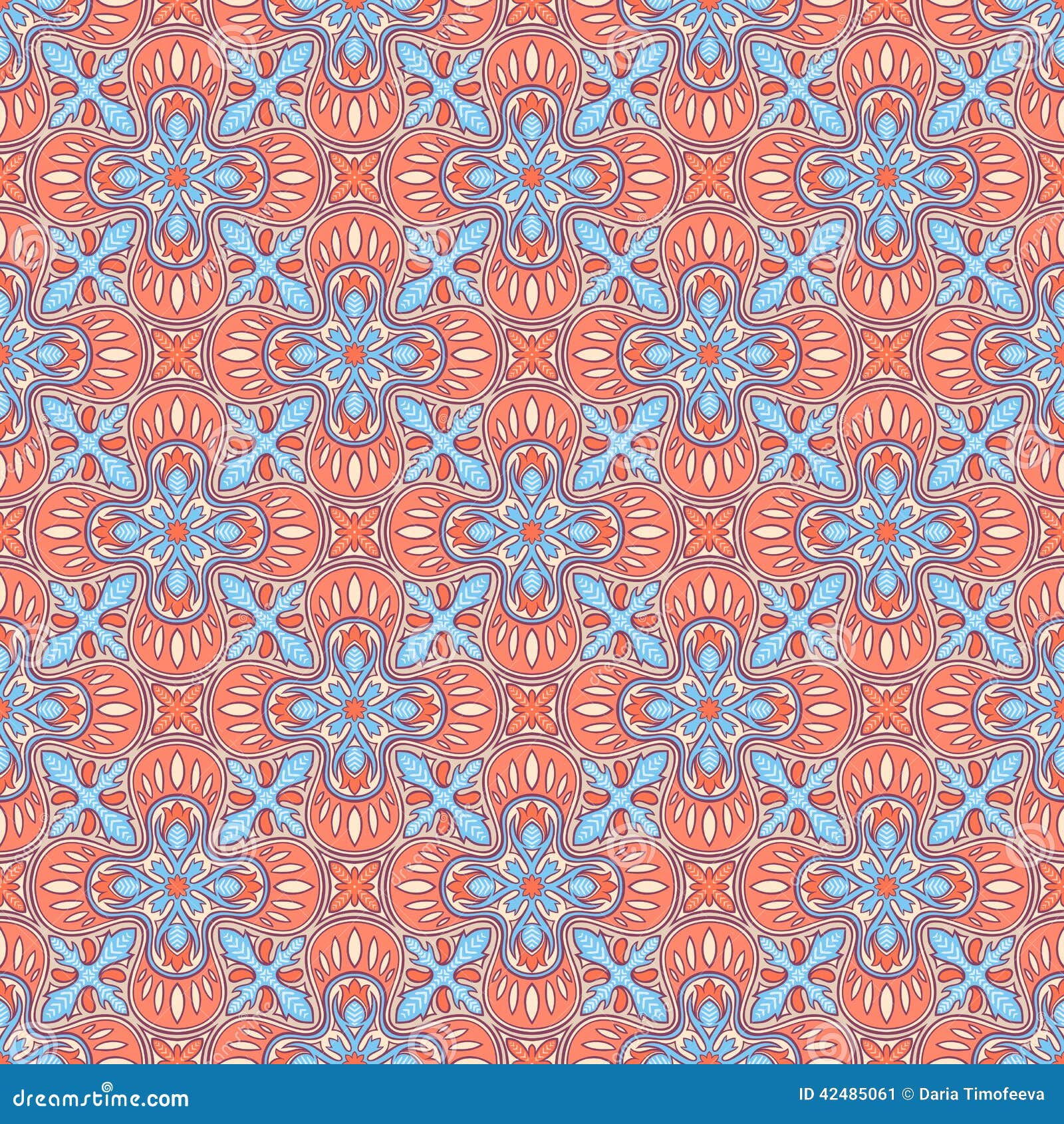 Vintage Floral Blue and Orange Pattern Stock Vector - Illustration of ...