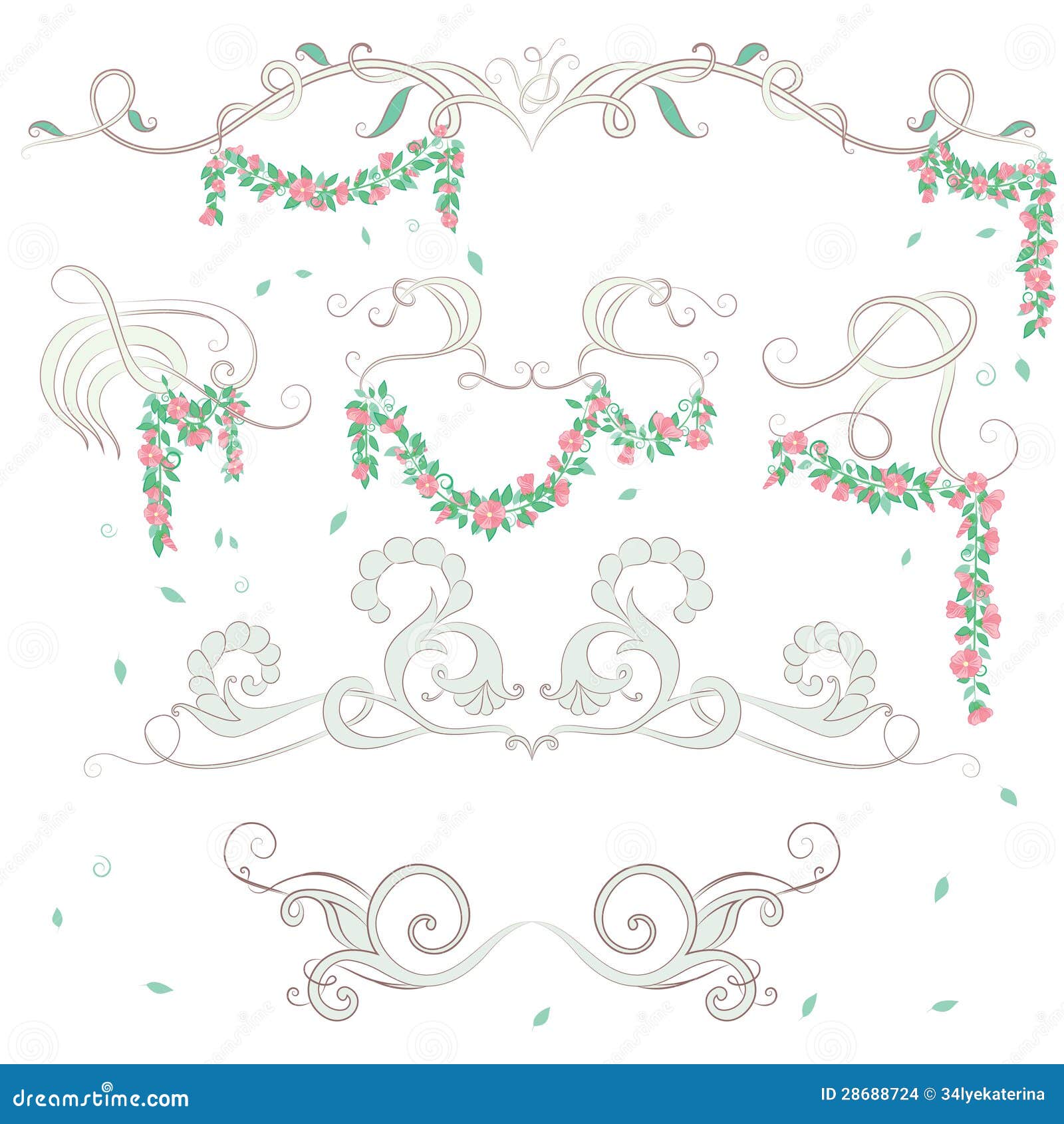 Vintage Floral Border Elements Stock Vector - Illustration of ornament ...
