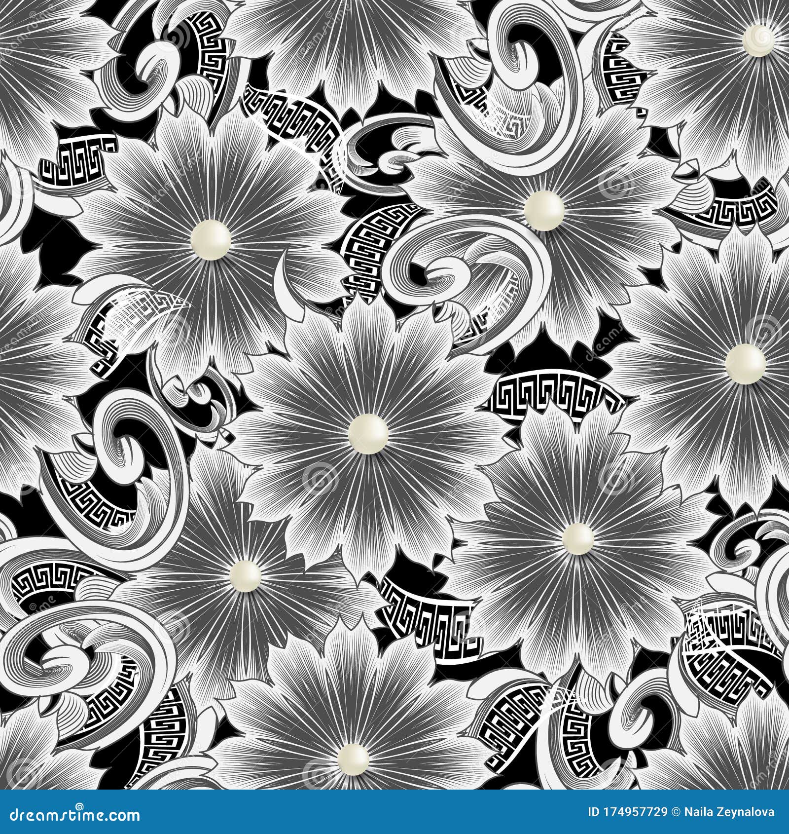 Vintage Floral 3d Vector Seamless Pattern. Greek Ornamental Jewelry ... Vintage Floral 3d Vector Seamless Pattern. Greek Ornamental Jewelry ...