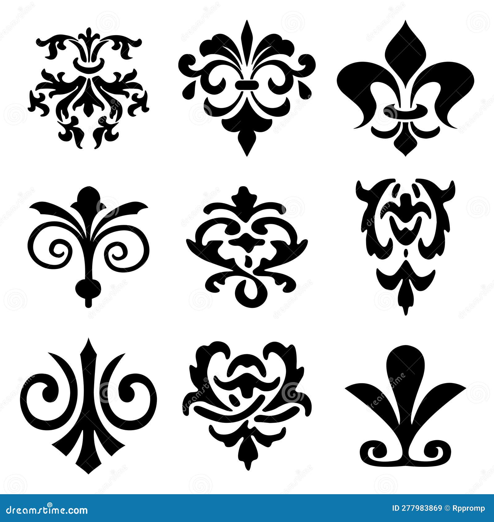 Vintage Floral Elements and Motifs Set in Damask or Arabesque Style ...