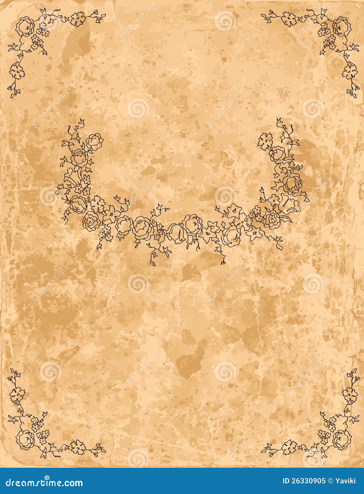 Vintage Floral Frame on Old Paper Sheet Stock Vector - Illustration of ...