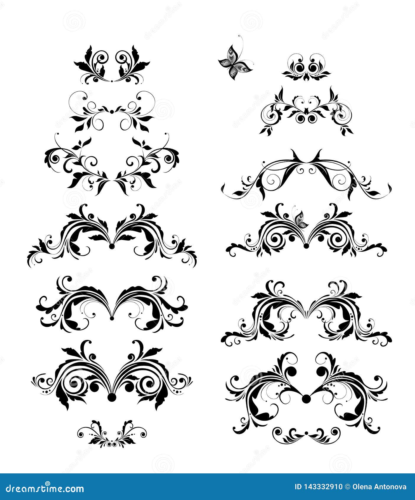 Vintage Floral Headers Vector Set. Black and White Retro Design Stock ...