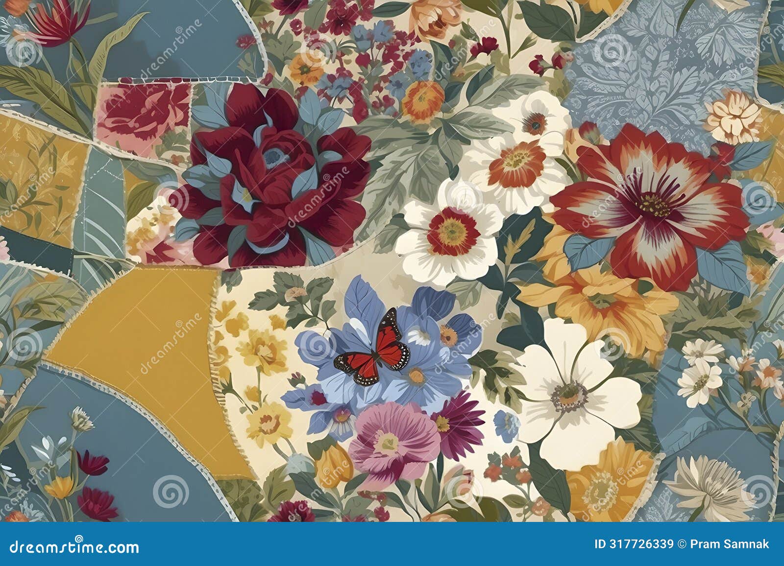 A Vintage Floral Patchwork Seamless Pattern. Stock Illustration ...