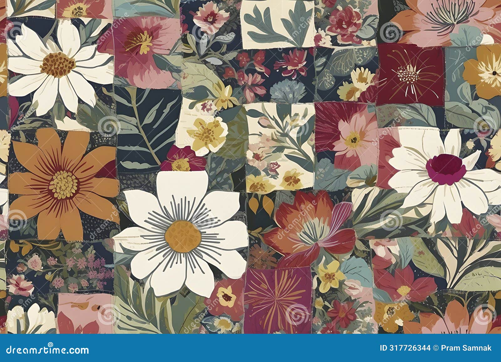 A Vintage Floral Patchwork Seamless Pattern. Stock Illustration ...