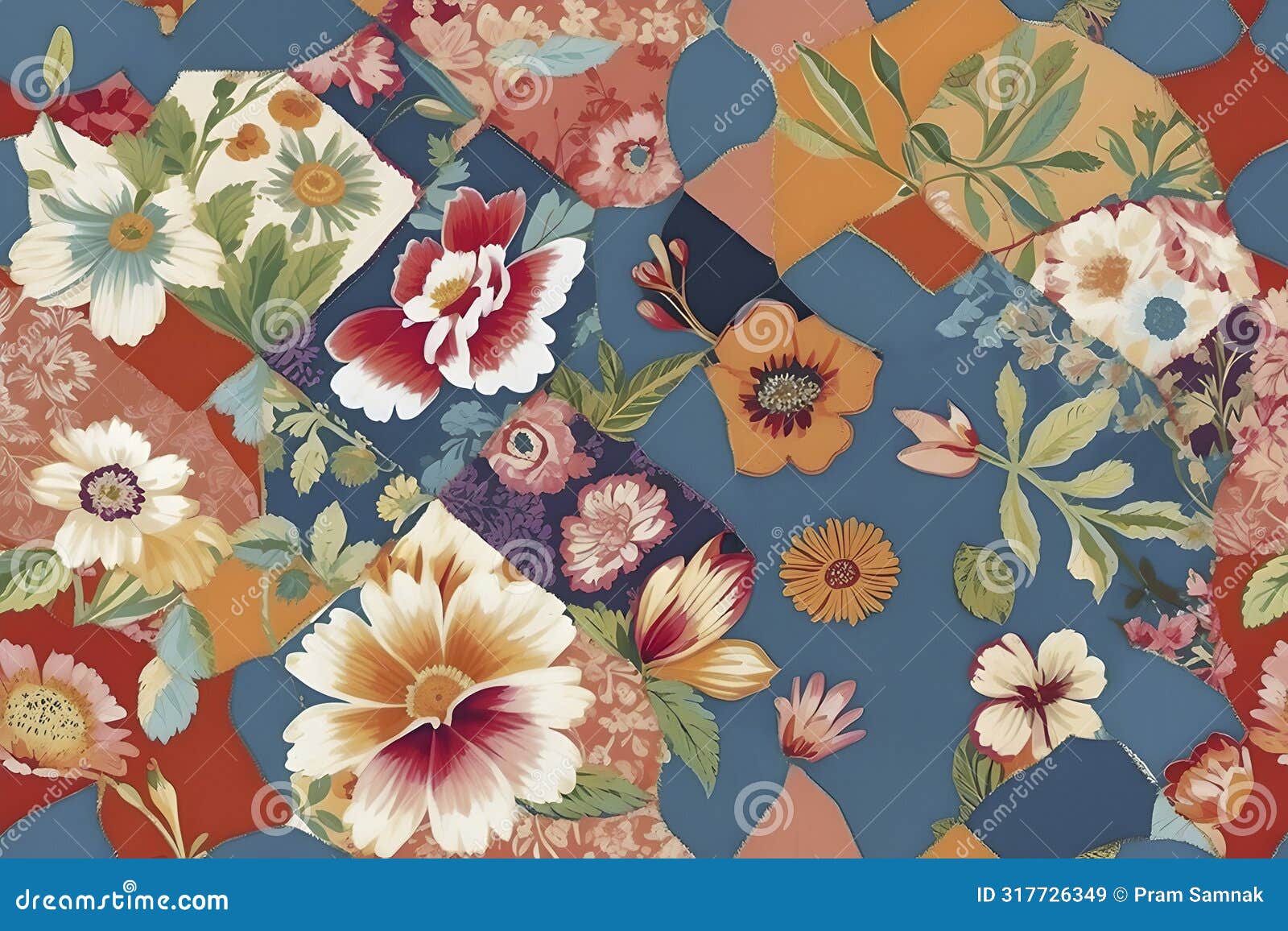 A Vintage Floral Patchwork Seamless Pattern. Stock Illustration ...