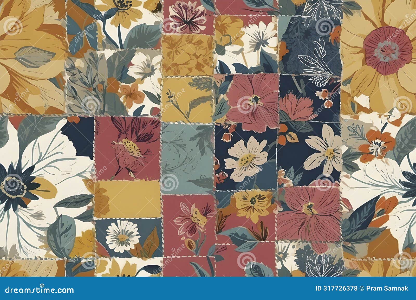 A Vintage Floral Patchwork Seamless Pattern. Stock Illustration ...
