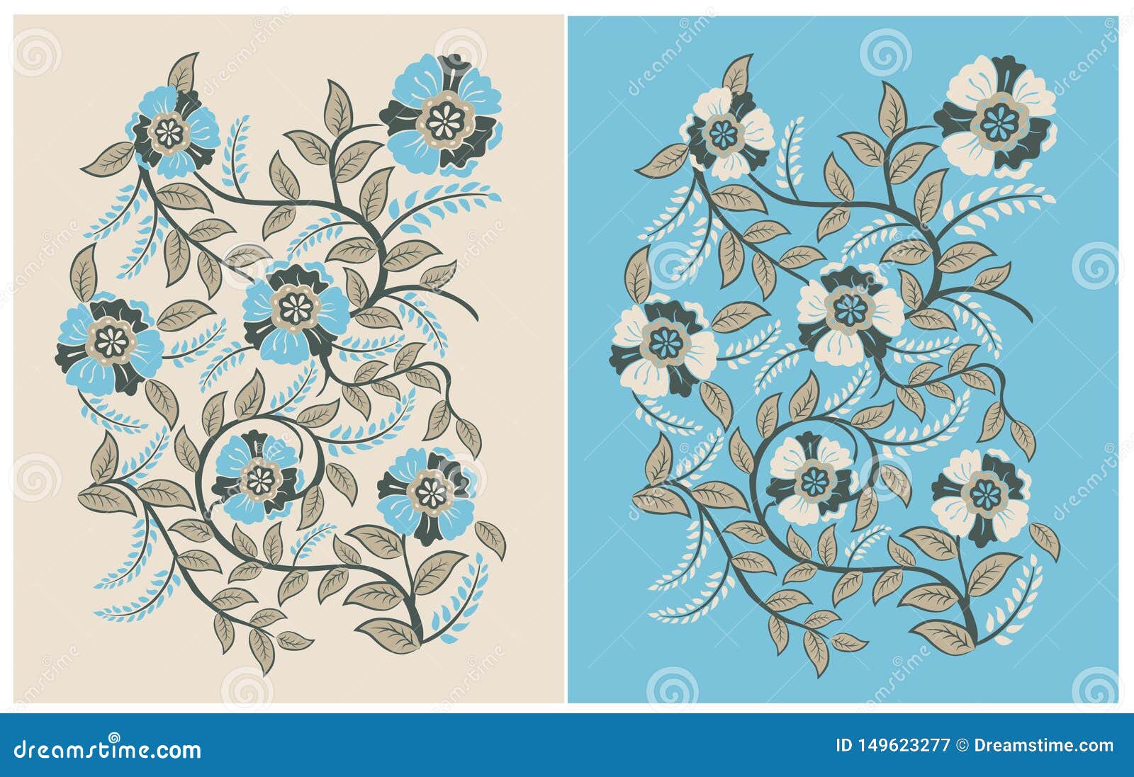 Vintage Flowers Pattern Soft Color Blue and Brown Stock Illustration ...