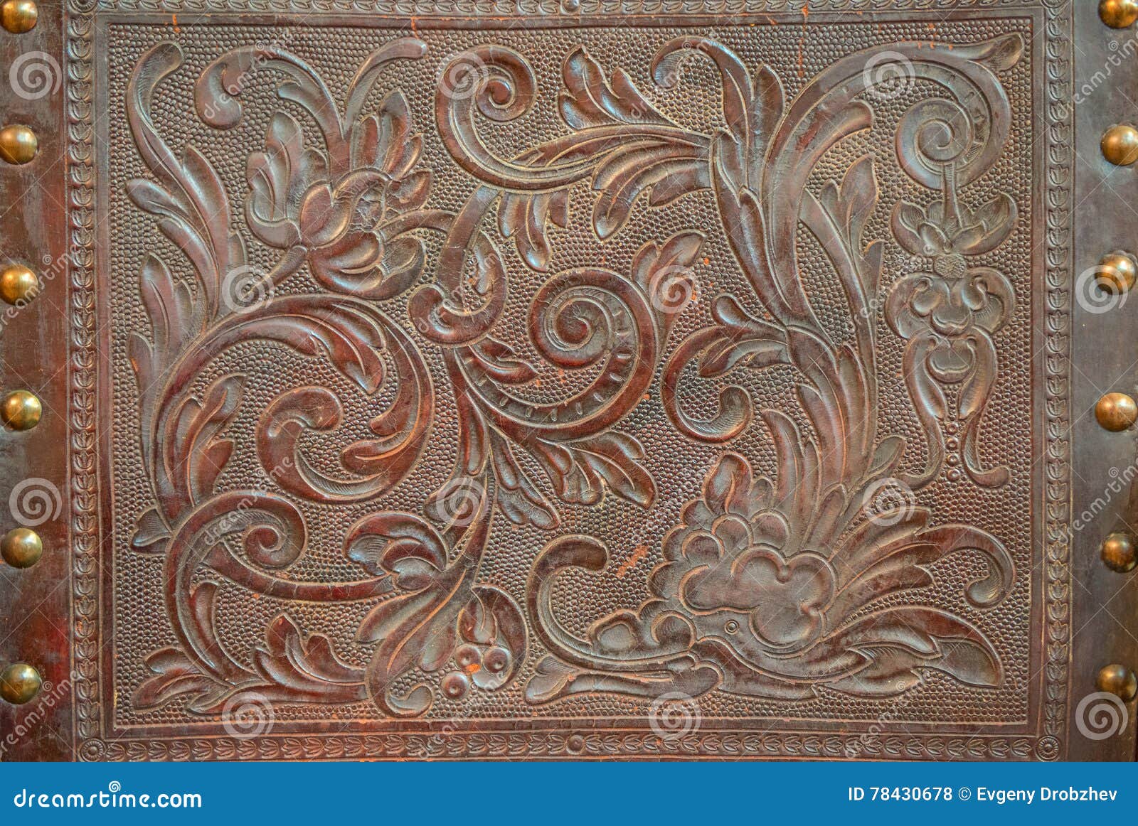 Vintage Floral Pattern on Leather Stock Photo - Image of material ...