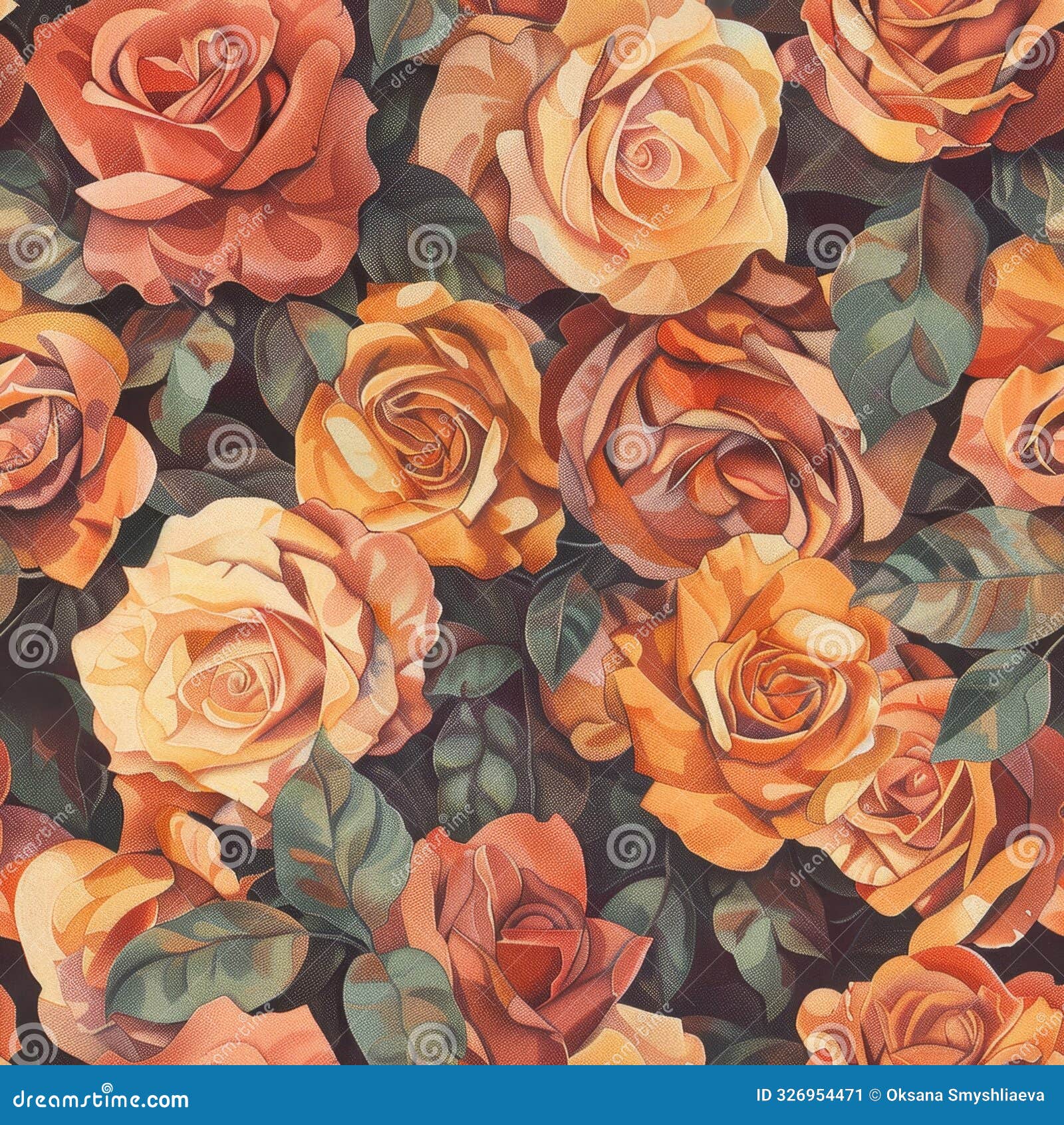 Vintage Floral Pattern with Stylized Roses and Leaves Stock Image ...