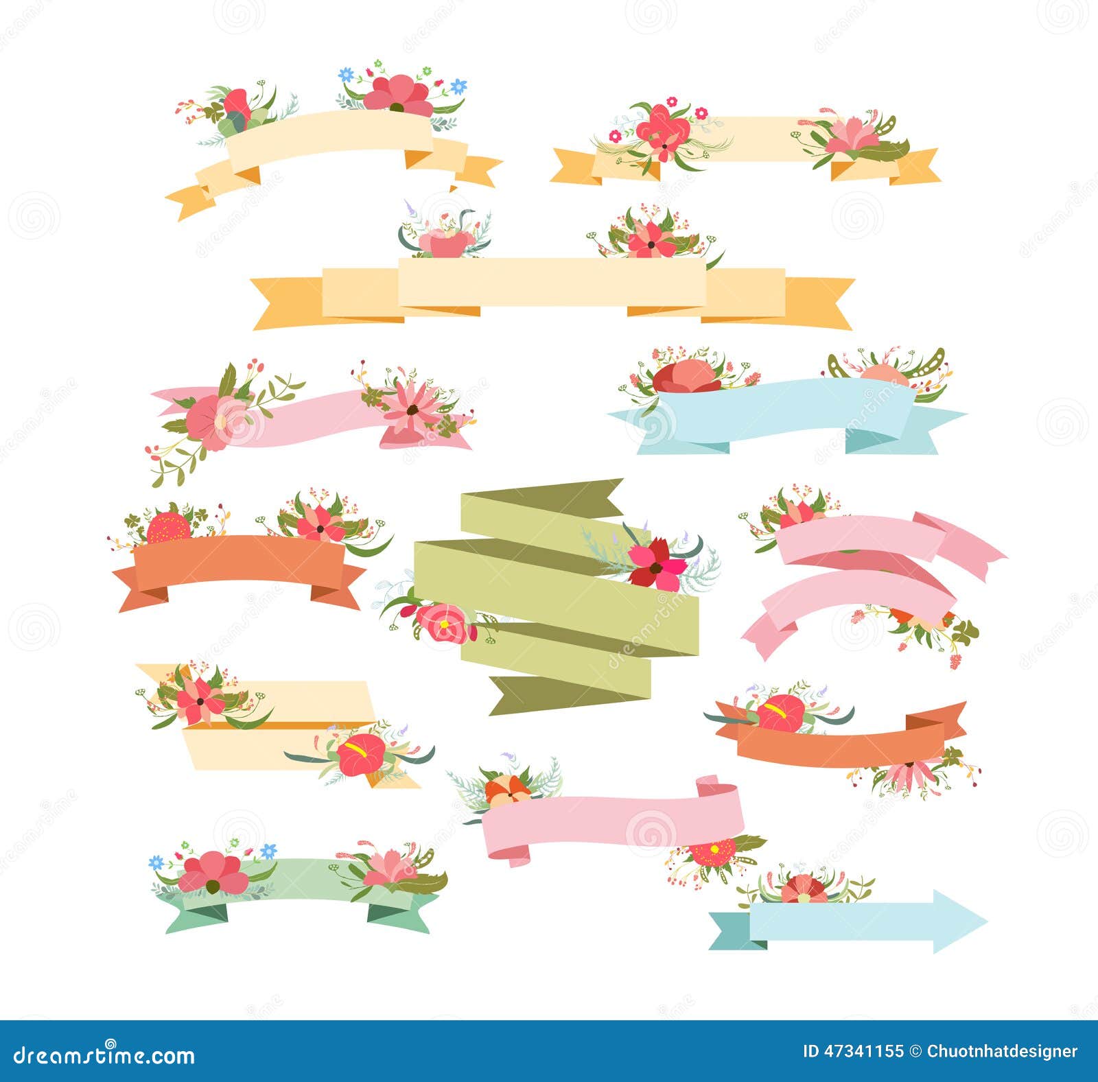 Vintage Floral Ribbon Banners Stock Vector - Illustration of gold ...