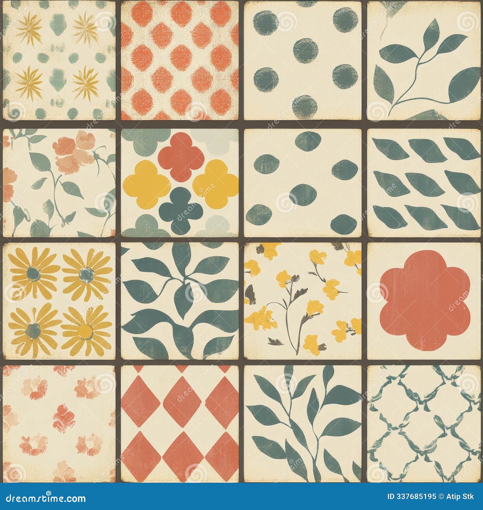 Vintage Floral Tile Pattern Seamless Repeat Background Design Stock ...