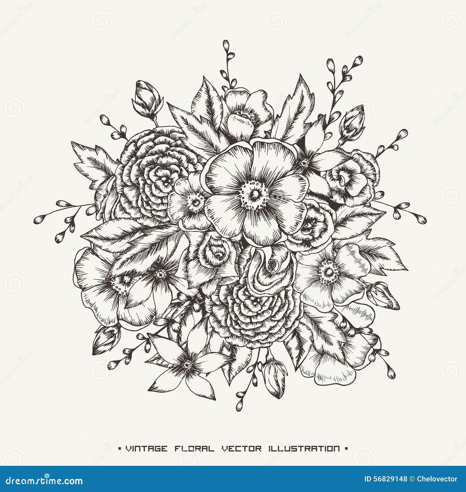 Vintage Floral Vector Bouquet Stock Vector - Illustration of drawn ...